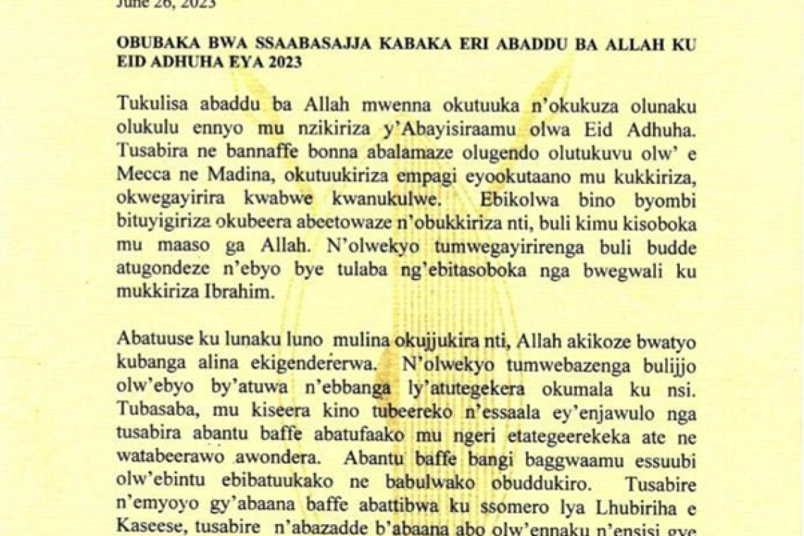 bugandauk.com - The Kabaka’s Eid Adhuha 2023 message to all Muslims